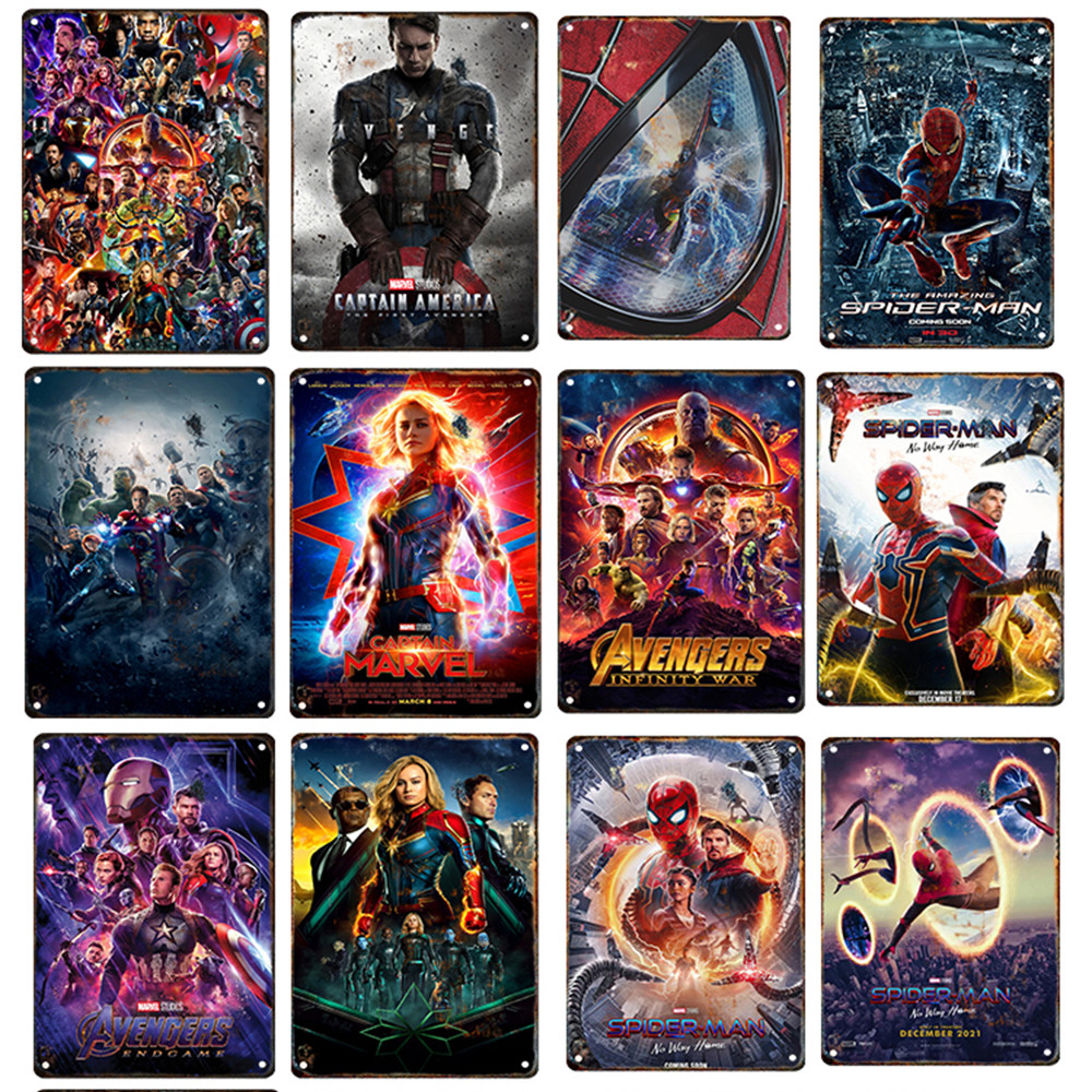 Marvel Avengers Tin Sign Spiderman Captain America Iron Man Thanos Man ...