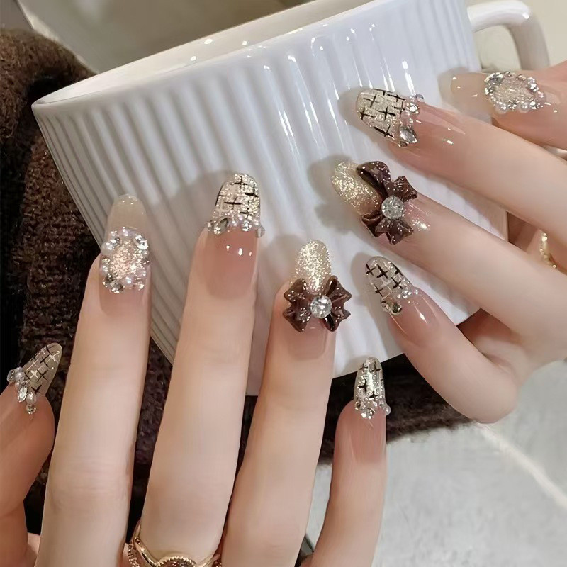 10PCS Cat Eyes Handmade Press on Nails Shiny Fake Nails with Jelly ...