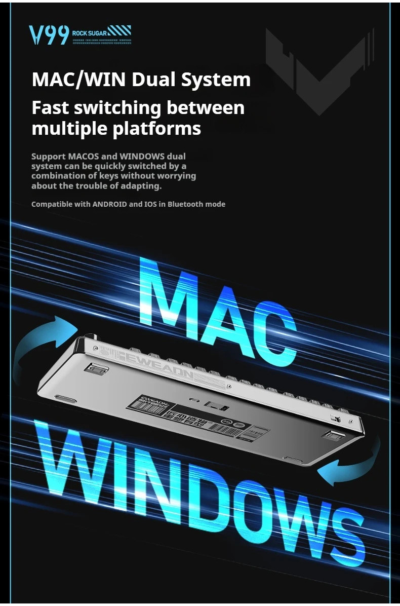 EWEADN V99 wireless transparent mechanical keyboard with knob and display, customized Bluetooth ...