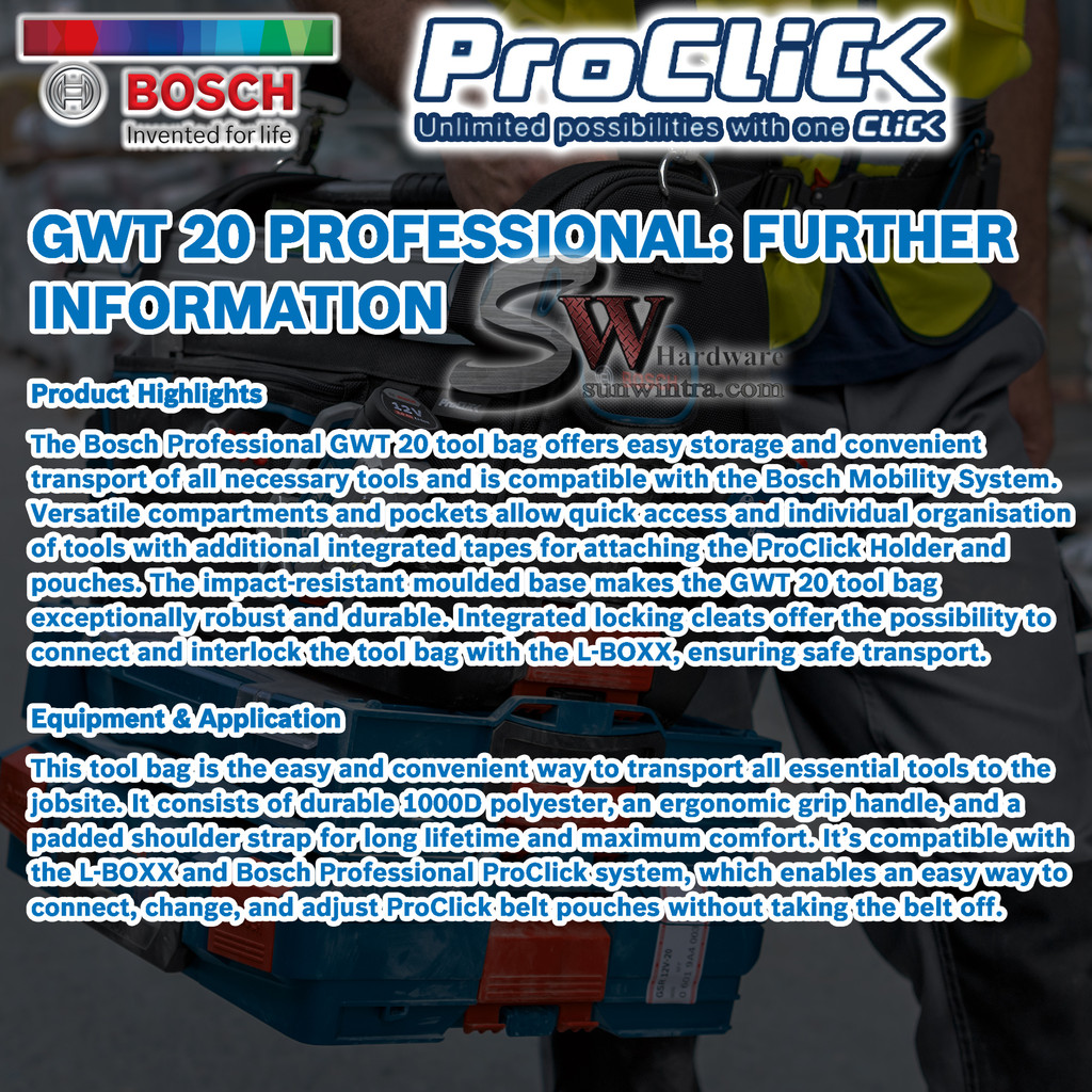 Bosch ProClick Tool Bag GWT 20 Professional #1600A0265Z Tool Bag GWT20 ...