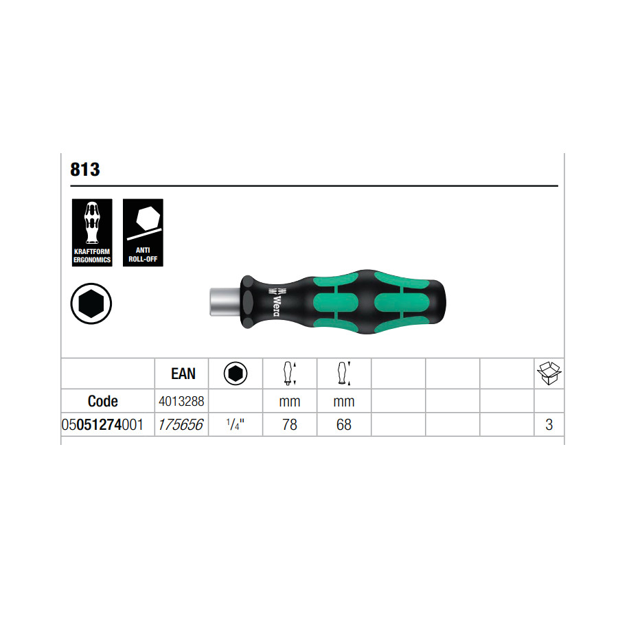WERA 813 05051274001 Mini Bitholder Screwdriver with Quick-Release ...