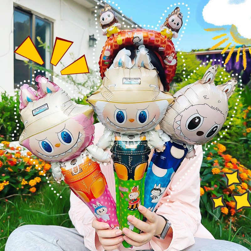 Labubu Handheld Balloons Stick - Holiday Party Ornament - Birthday ...