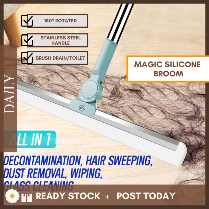 🐻DAILY🐻 50CM Floor Silicone Wiper Scraper 180 Squeegee Magic Broom Sweeper Mop Lantai Penyapu ...