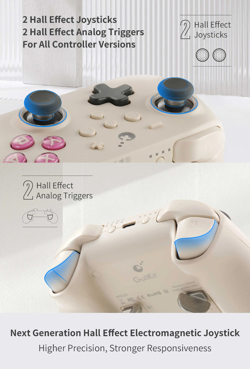 GuliKit KingKong 3 Pro Game Controller，KK33 NS38 Gamepad with Hall ...