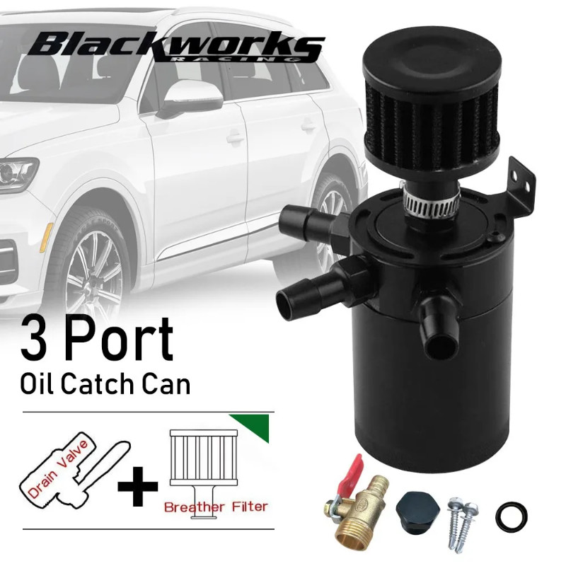 Universal Car 3-Port Oil Catch Can Tank Separator 1 Outlet 2 Inlet With ...