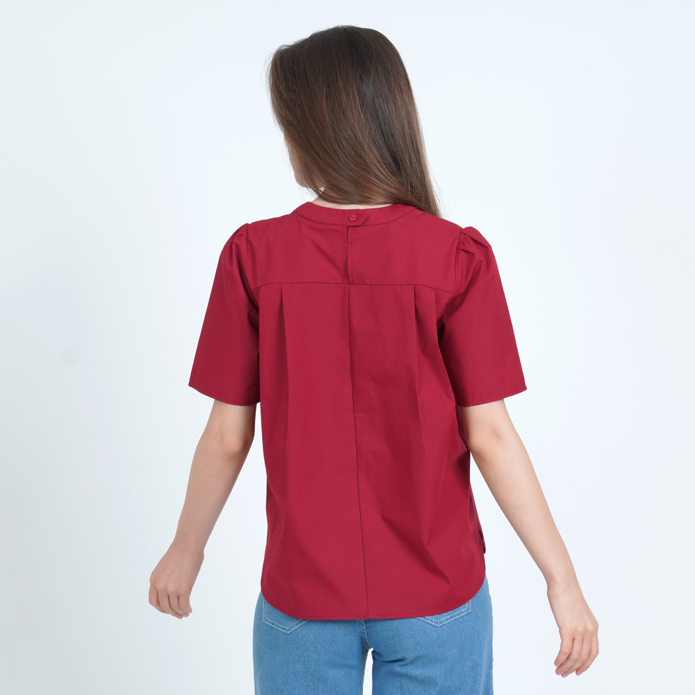 Nicole Round Neckline, Short Sleeve Blouse with Uneven Hemline (3 Color ...