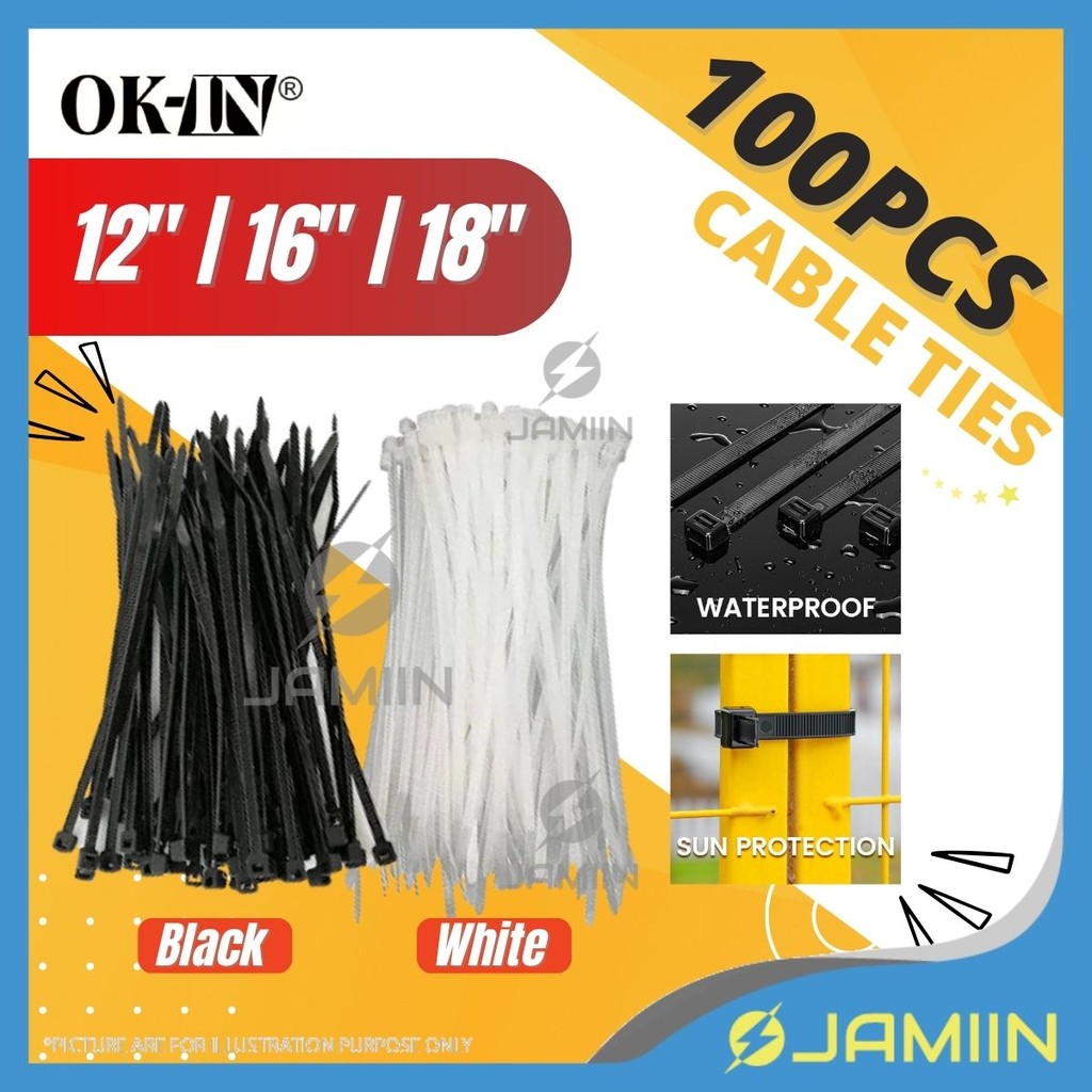 OK-IN 12"/16"/18" 100PCS Cable Tie Heavy Duty Cable Ties Management ...