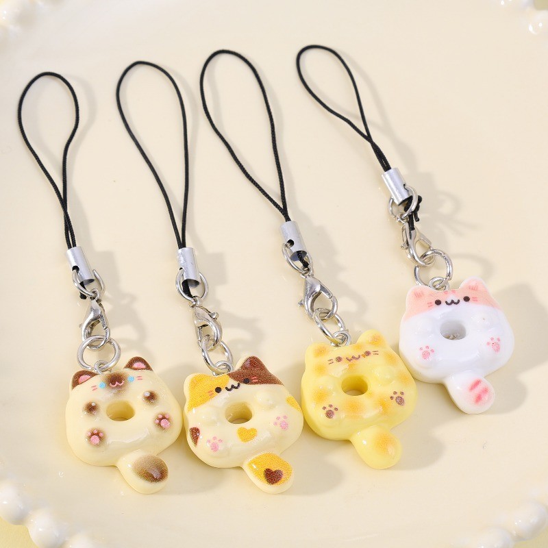 [ Featured ] Cute Cat Donut Phone Charm - Lanyard Keychain Pendant ...