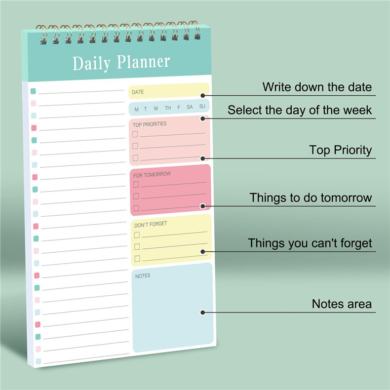 5Pcs/Set A5 Daily Planner Spiral Notebooks Time Management Organizer ...