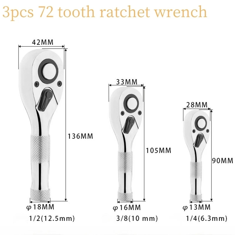 1 set 1/4 3/8 1/2 Inch Drive Stubby Ratchet Set Quick-Release Head Mini ...