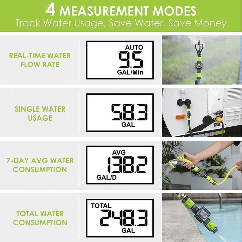 Outdoor Garden Hose Digital Water Flow Rate Meter High Precision Water ...