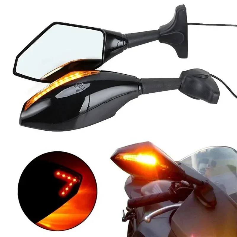 Motorcycle Rearview Mirror Universal LED Turn Signal Mirrors for Yamaha ...