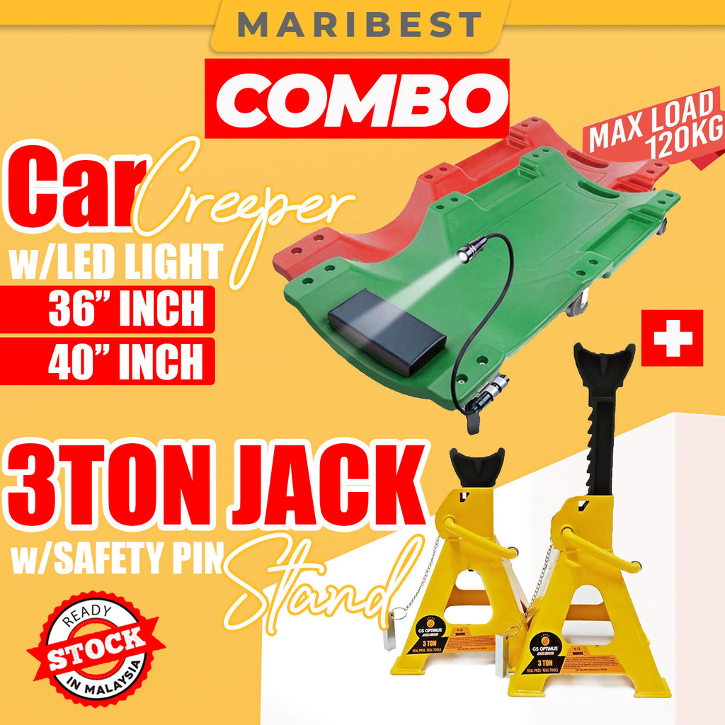 36" / 40" Inch Car Creeper with Lights + 3 Ton Jack Stand Safety Pin ...