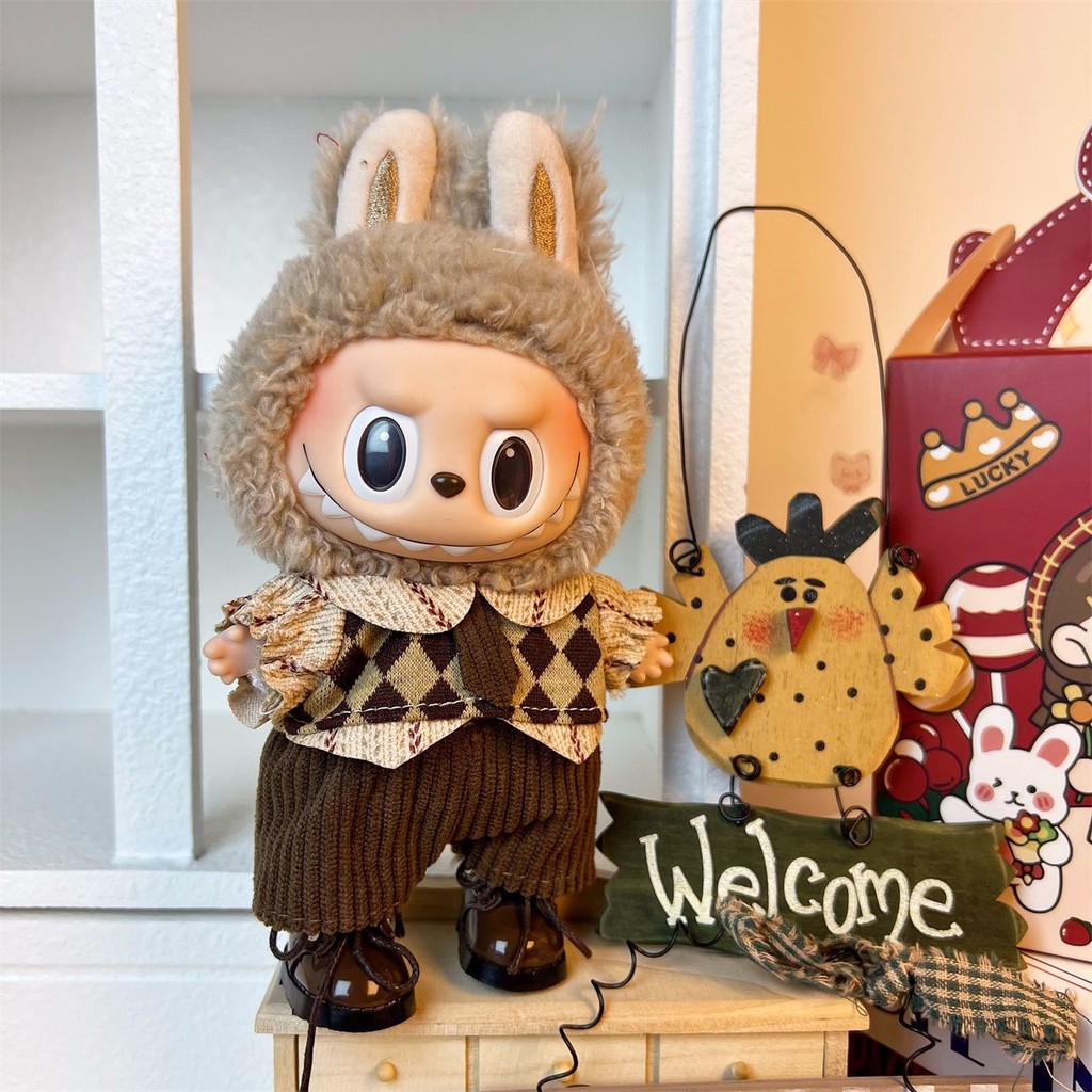 17cm Labubu Clothes Labubu Doll Sitting Party Winter Mocha Suit ...