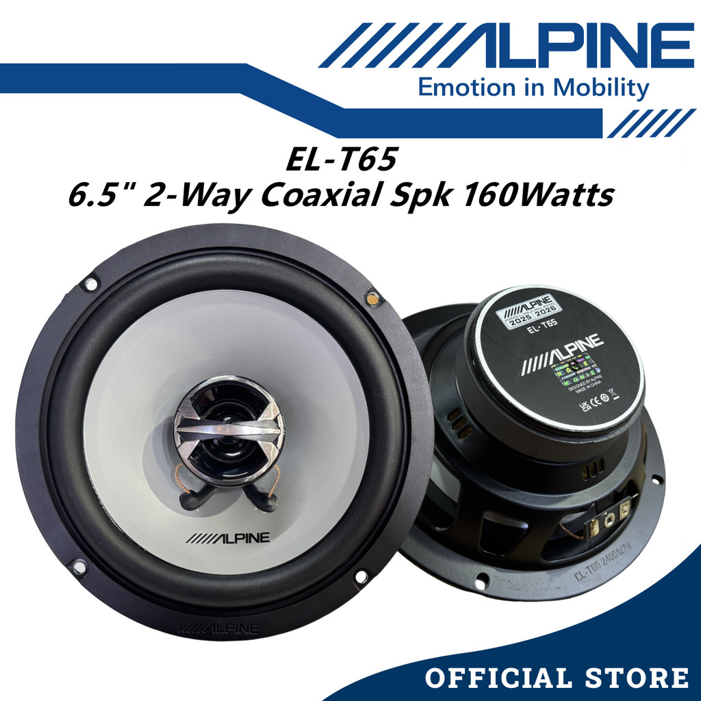 Alpine 6.5" Inch 2 Way Coaxial Car Speaker 160 Watts Car Spk EL-T65 ...
