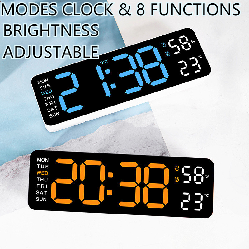 Digital Wall Clock Large Display LED Digital Clock with Temperature and ...