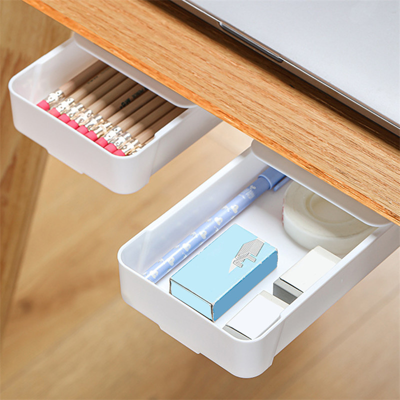 (LA)1PC Under Desk Drawer Self-Adhesive Hidden Desktop Organizer ...