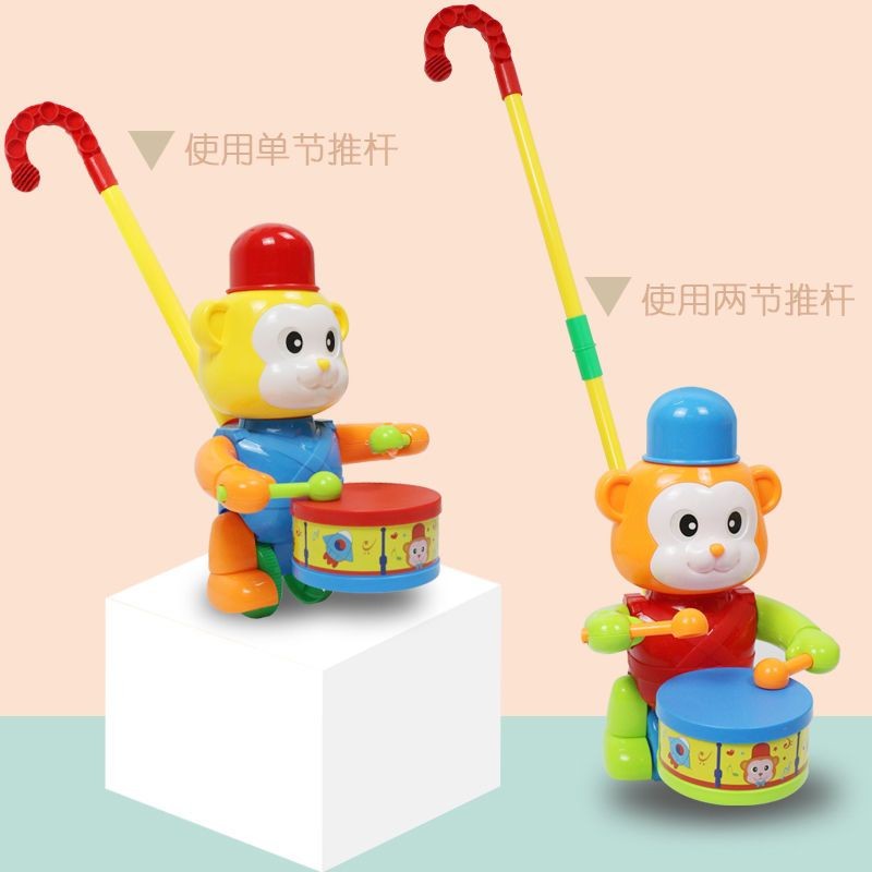 Drag child toddler baby hand push toy putter learn to walk two rounds ...