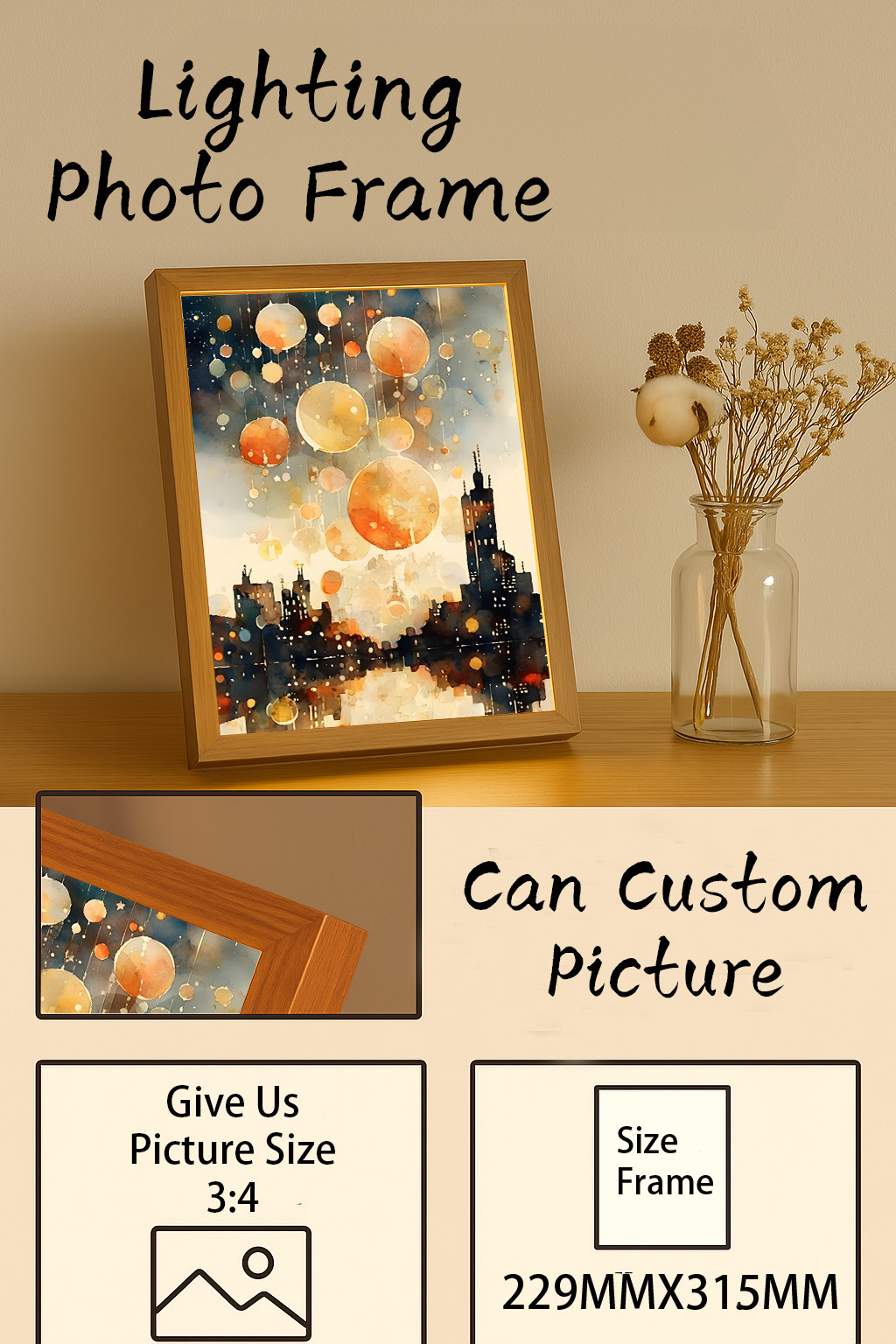 Bingkai Lampu Light Frame Anime Art Rechargeable Wall Photo Decorative ...