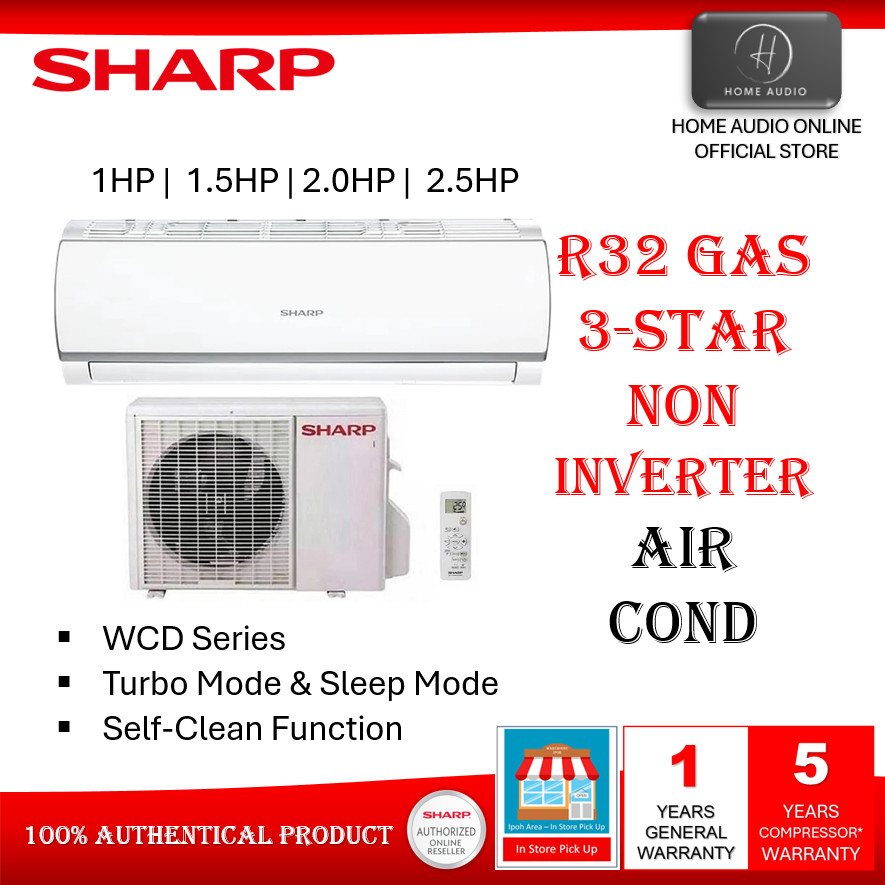 Sharp Air Cond R32 Gas Non-Inverter Air Conditioner 1HP | 1.5HP | 2HP | 2.5HP | Shopee Malaysia