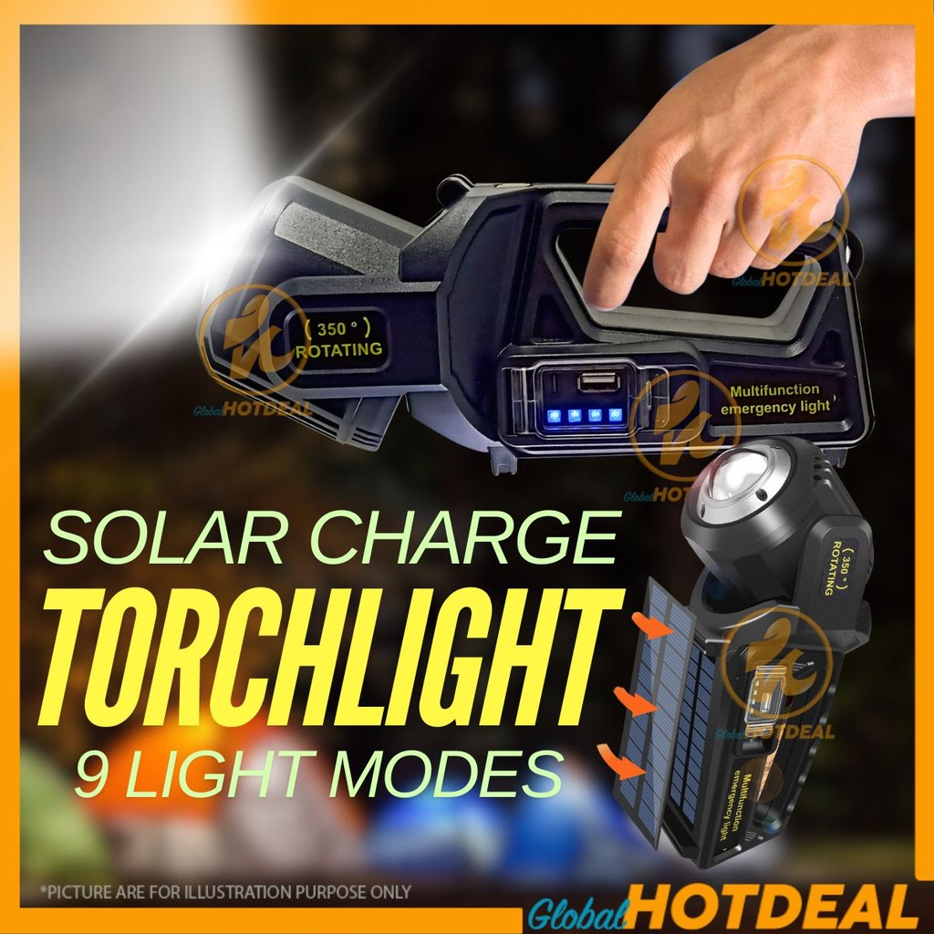 SOLAR TYPE C USB Torch Light Spotlight Rechargeable Flashlight Super ...