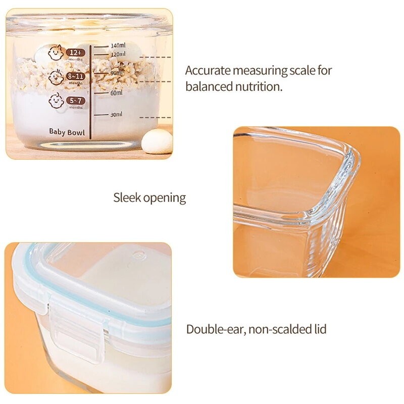 [1-Day Delivery]4Pcs 170ML Baby Food Storage Container Box Glass Portable Seal Storage Box Baby ...