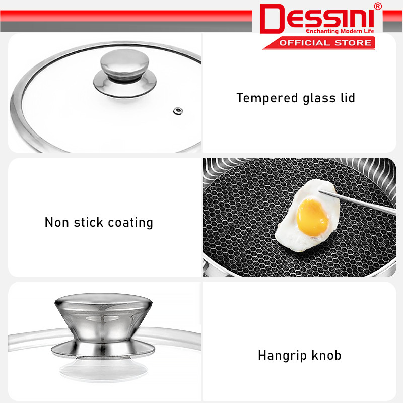 DESSINI ITALY 30CM Honeycomb SUS304 Stainless Steel Frying Pan ...
