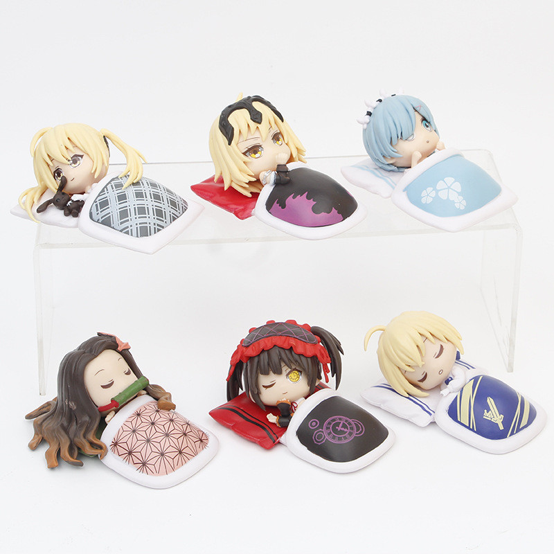 Cute Sleepy Demon Slayer Nezuko Action Figures Set In Fantastic Diverse ...