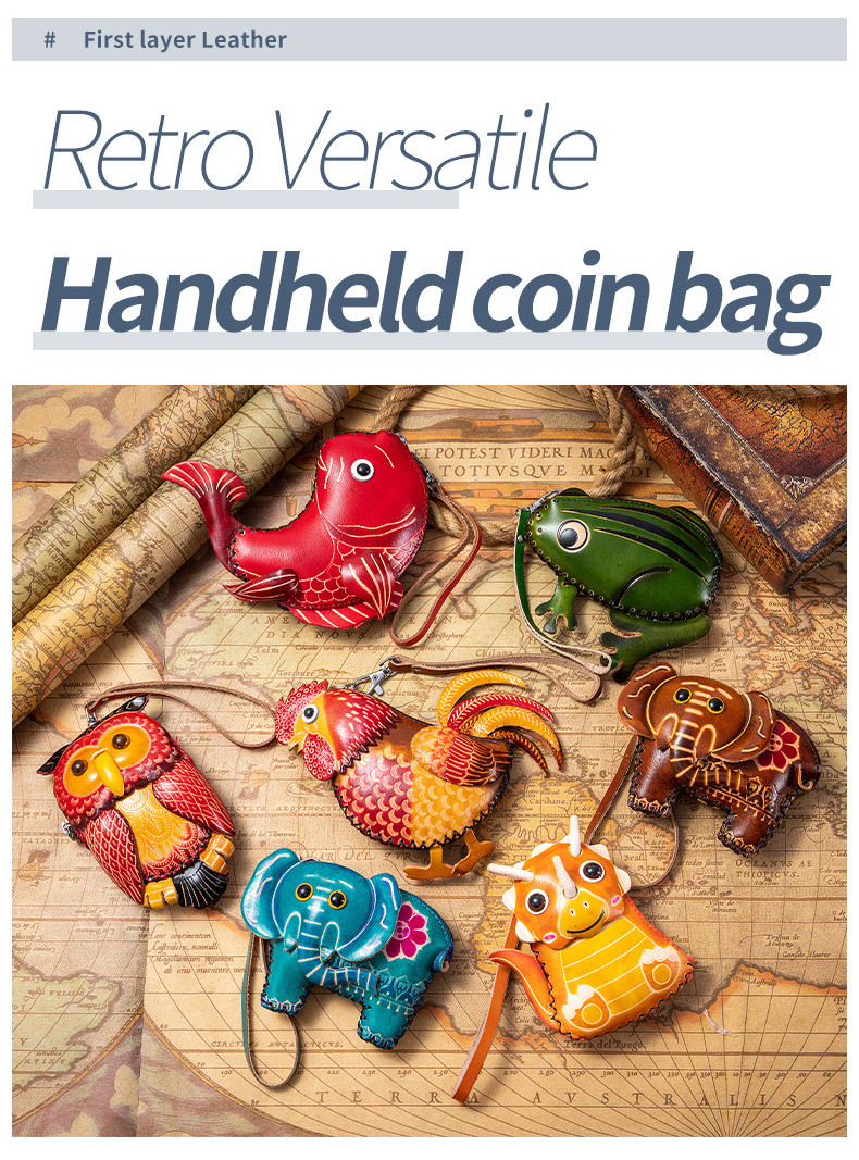Cowhide Coin Purses Handmade Wrist Coin Pouch Genuine Leather Animal ...