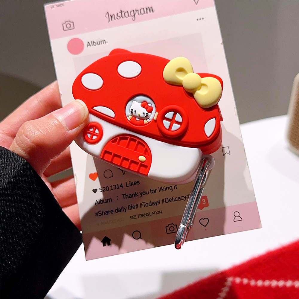 Girly Hello Kitty Red House Silicone Earphone Case with Keyring for ...