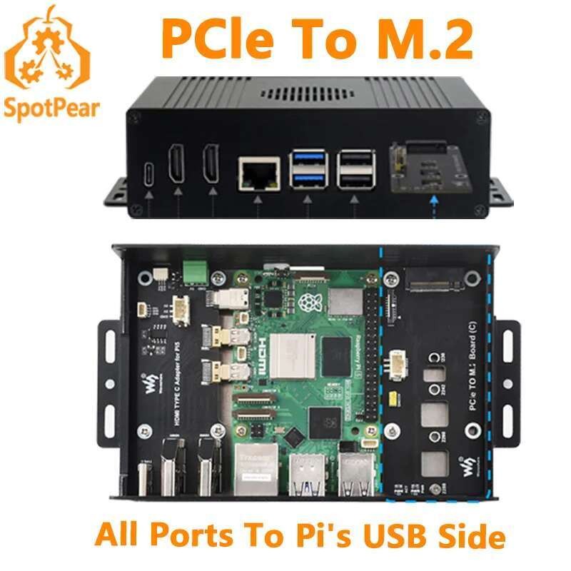 Raspberry Pi 5 Box Case Kit-C PCIe to M.2 NVMe SSD All Ports To Pi's ...
