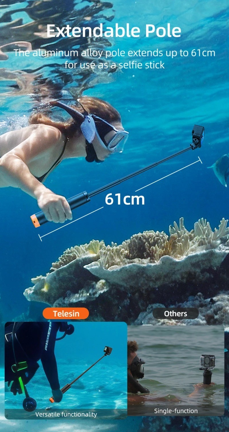TELESIN Floating Tripod Underwater Retractable Selfie Stick Tripod is ...