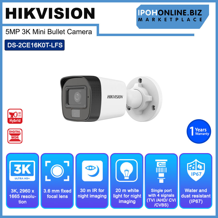 HIKVISION 3K 5MP 3.6mm Smart Hybrid Light Audio Fixed Mini BULLET CCTV Camera DS-2CE16K0T-LFS ...