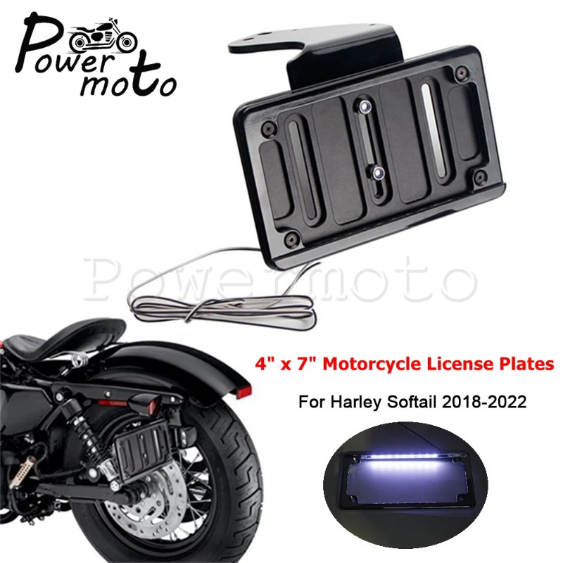 Motorcycle 4x7" Side Mount License Plate LED Frame For Harley Softail ...
