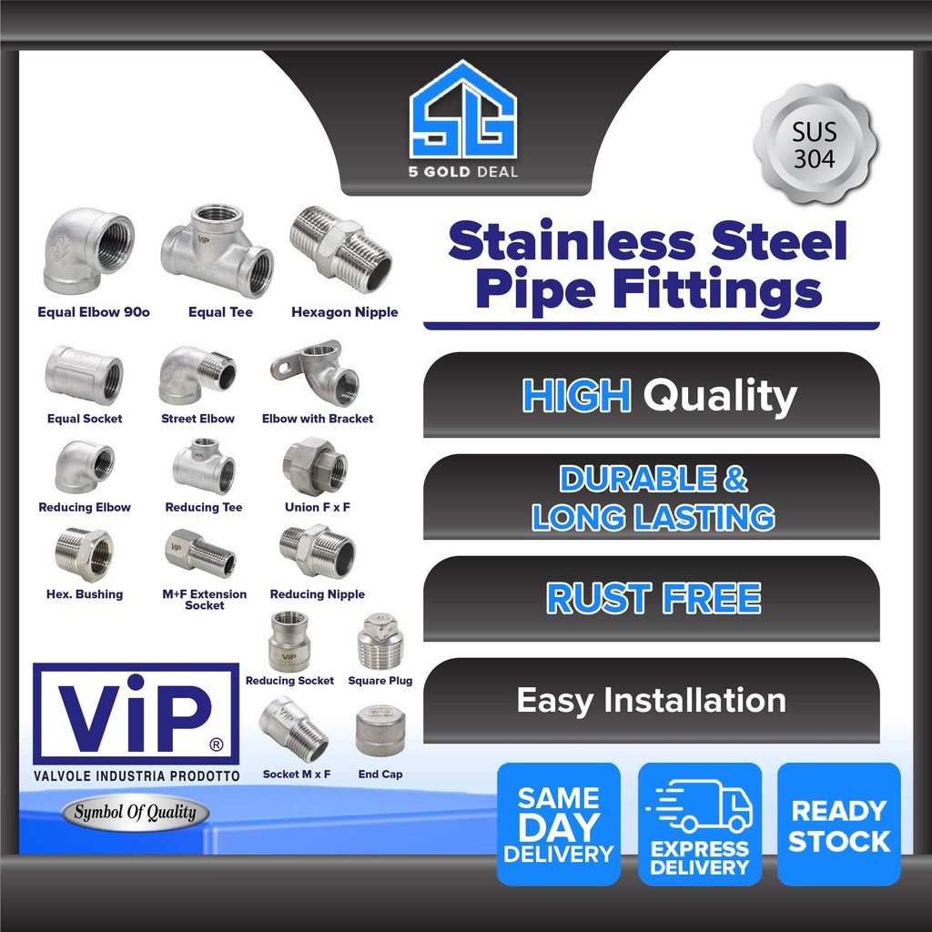 ViP 1/2" SUS 304 Stainless Steel Pipe Fitting Screwed Type Equal Elbow ...