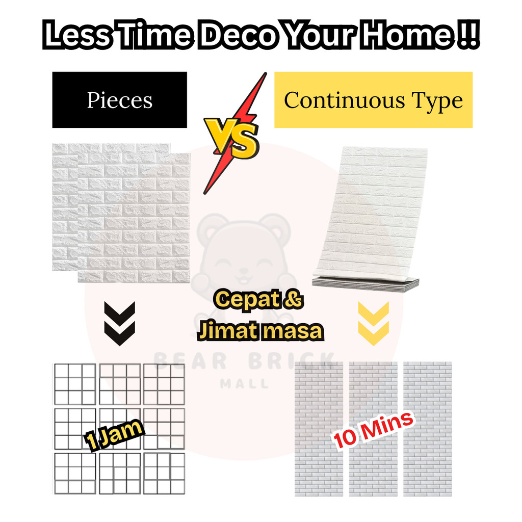 Brick White Foam Wallpaper Wall Paper Dinding Pelekat Wallpaper Dinding ...