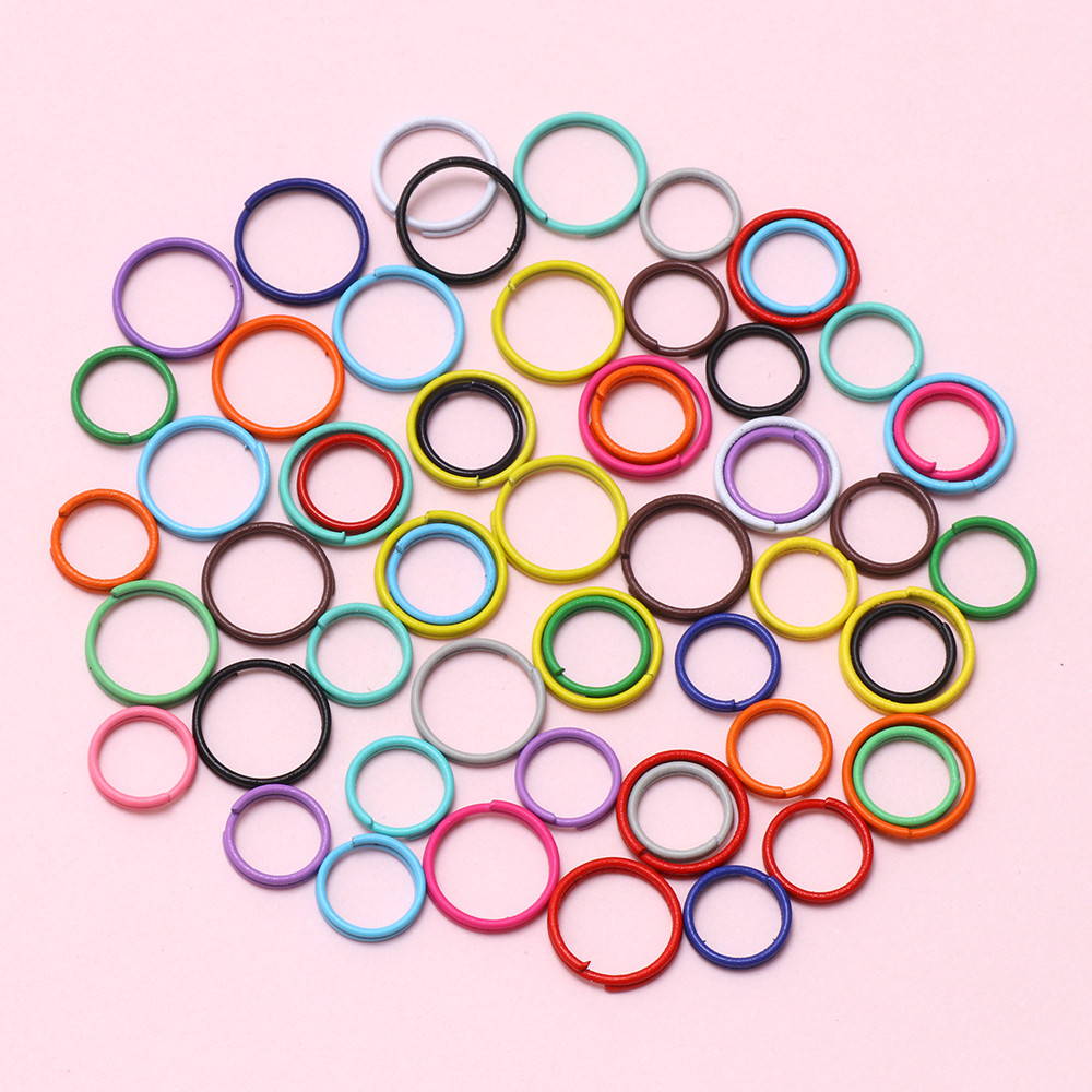 50pcs connected with an open ring Colorful baked paint double ring ...