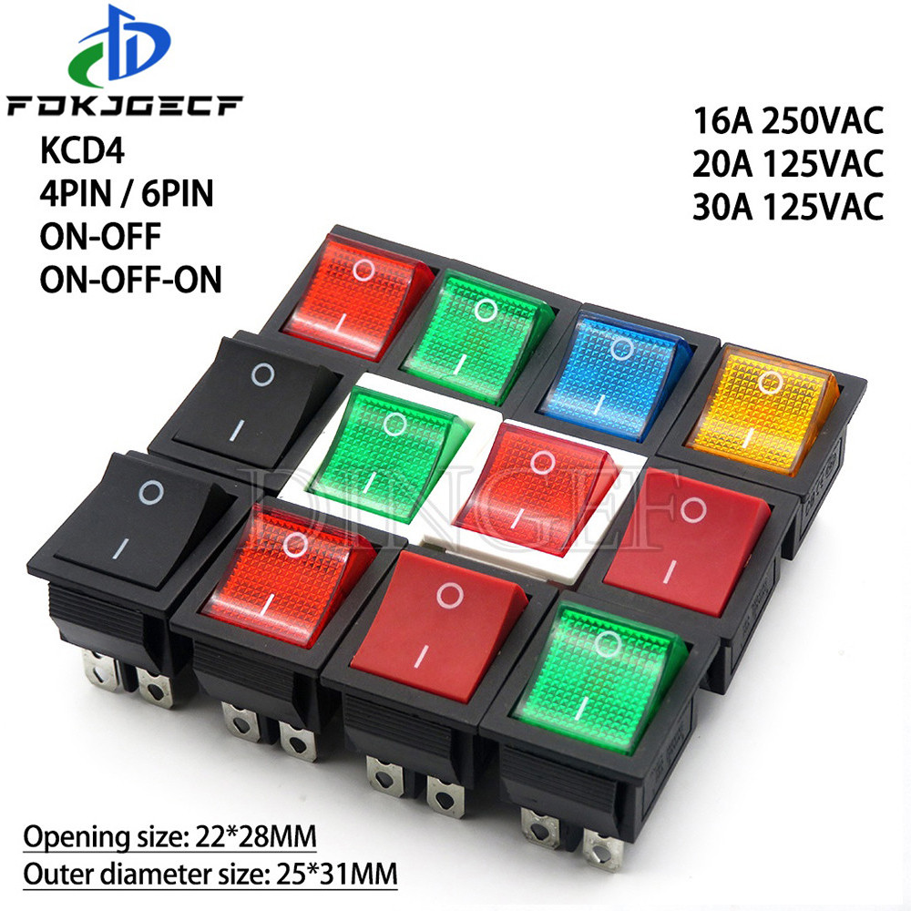 1PCS/lot KCD4 Rocker Switch ON-OFF 2 Position 4PIN 6PIN Power Switch 3 ...