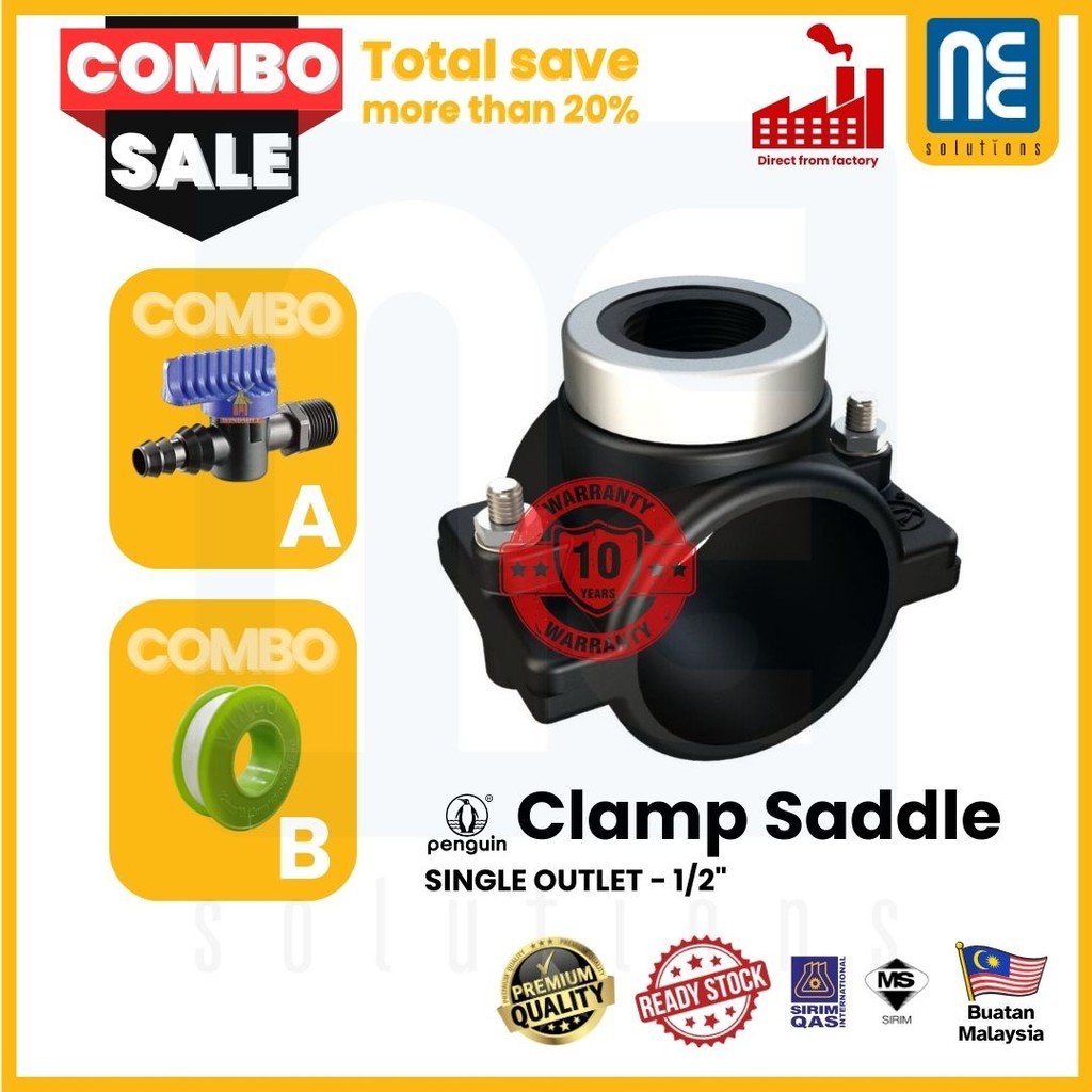 COMBO Clamp Saddle Female Threaded Ends (Single) Poly Pipe Fitting with ...