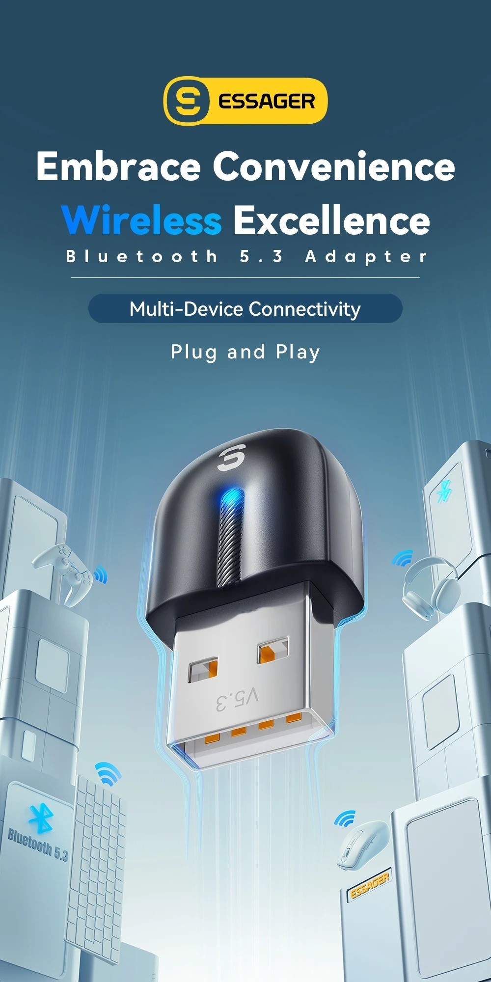 Essager USB Bluetooth Adapter for PC Speaker Audio Wireless Mouse ...