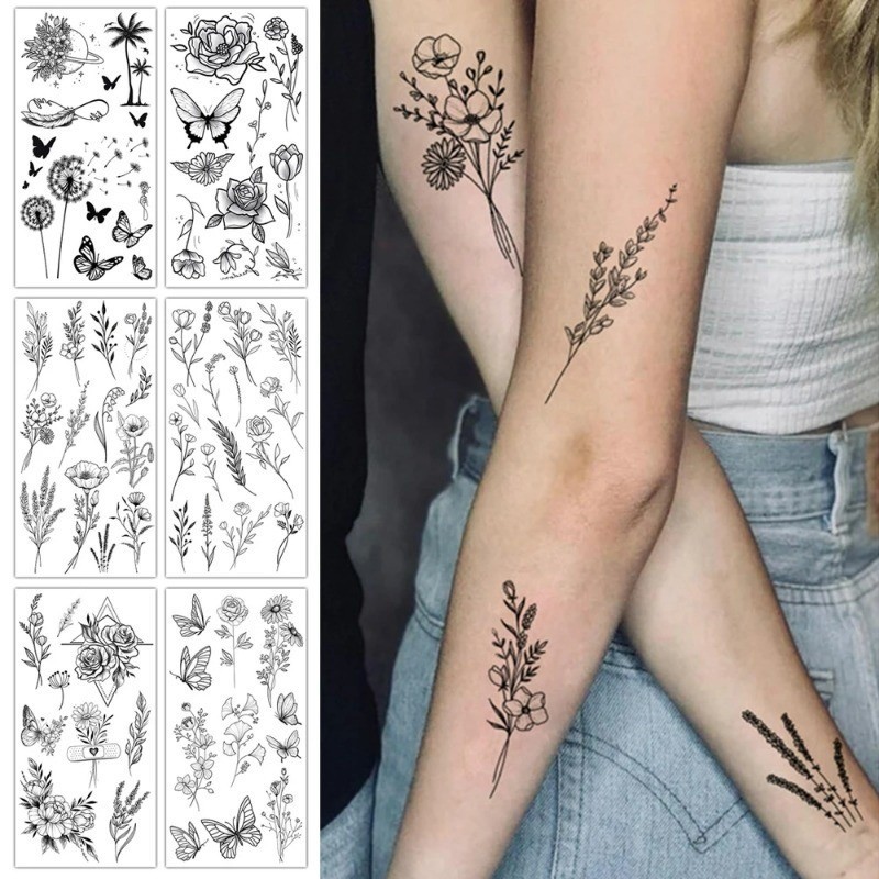 10 Sheets Ins Style Black Finger Tattoo Stickers - Temporary Tattoo ...