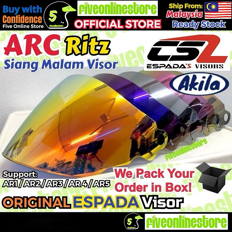 Ritz Siang Malam Helmet Visor Original ESPADA CS2 AKILA Crystal Gold / Blue / Rainbow / Chrome ...