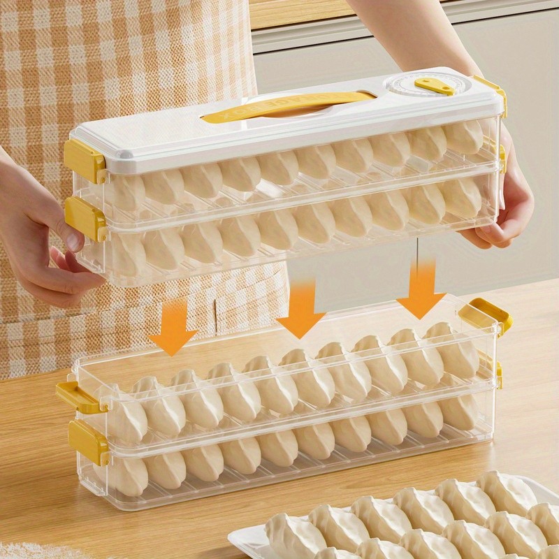 Food-Grade Kitchen Storage Clear Plastic Dumpling Box with Yellow ...