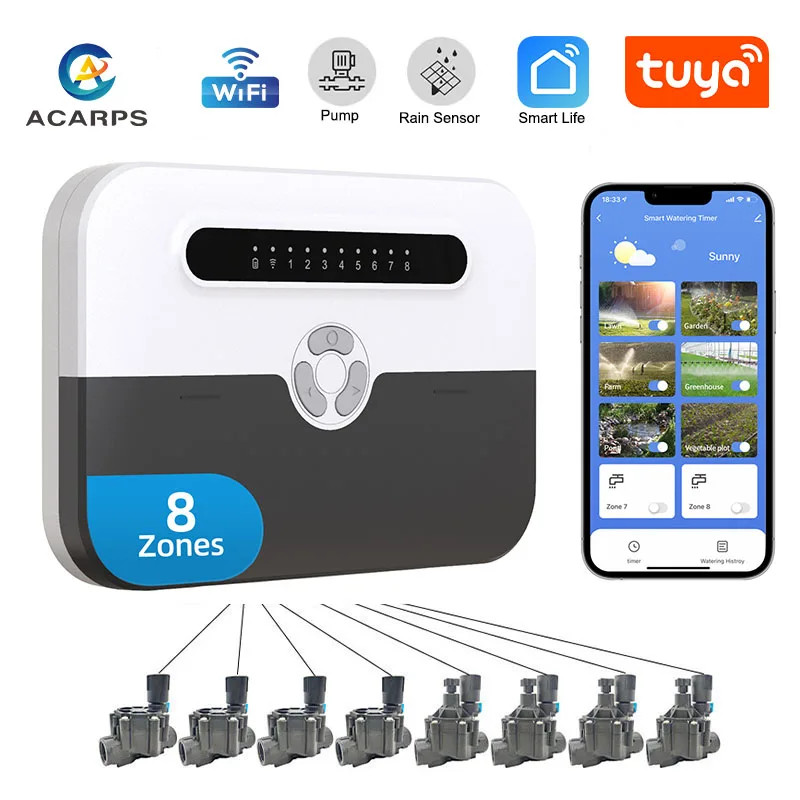 8 Zone Smart Sprinkler Controller, Supports Rain Sensor Pump Control ...