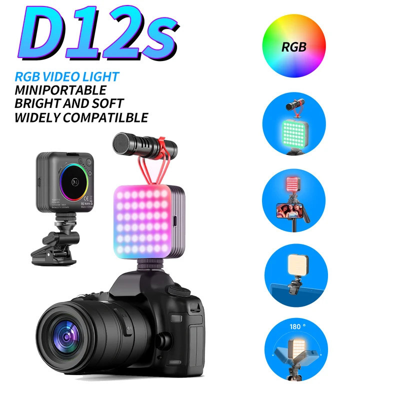 New D12 D12s Rechargeable Video Light Portable Clip Pocket LED Selfie ...