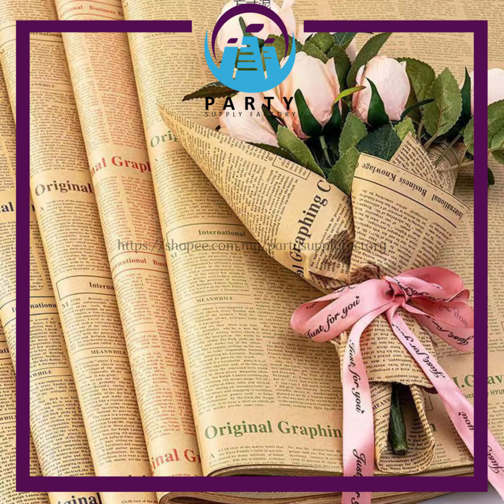 20PCS ENGLISH WRAPPING NEWSPAPER FLOWER BOUWUET / KERTAS PEMBALUT BUNGA ...