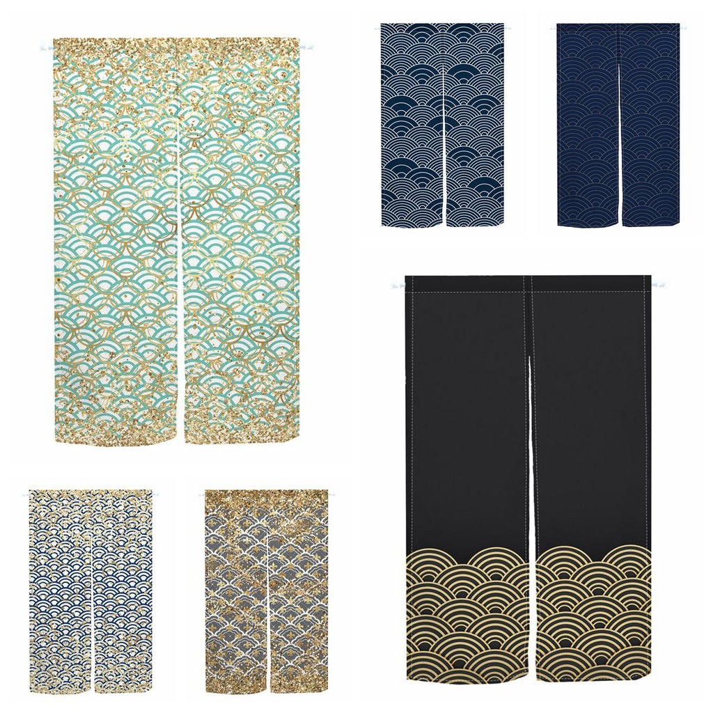 Japanese Geometric Door Curtain Kanagawa Waves Stripes Entrance Decor ...