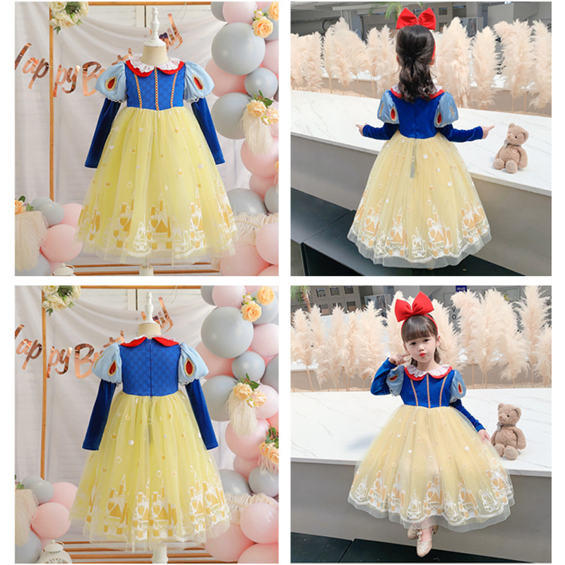 Princess Snow White Cosplay Costume Yellow Blue Dress For Kids Girl ...