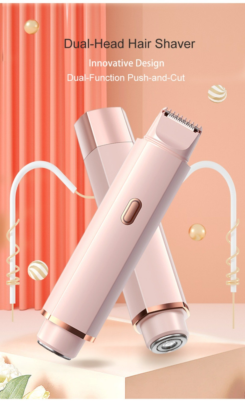 Hair Remover Women's Double Head Shaver Private Pubic Hair Trimmer ...
