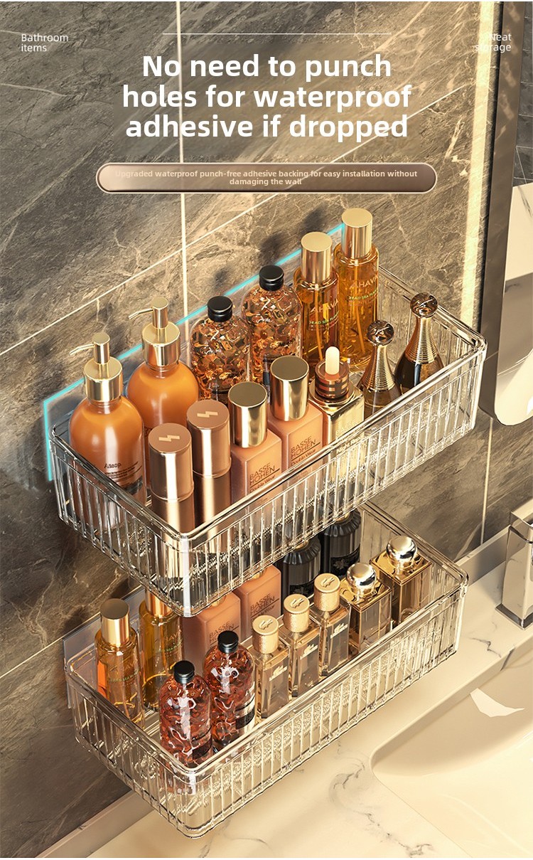 Bathroom wall mounted non perforated storage rack with increased ...